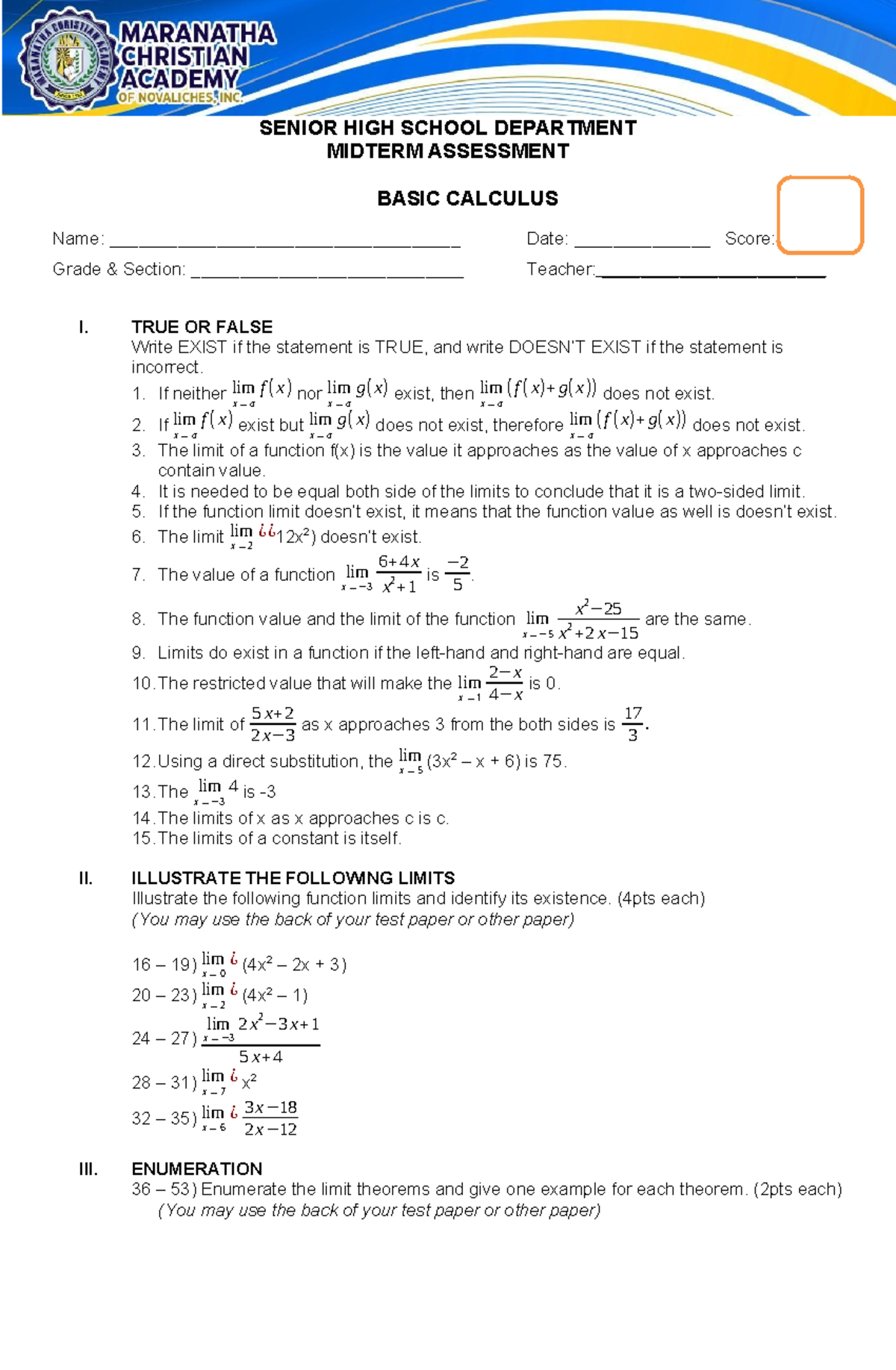 Basic CAL Finals Q2 DONE - SENIOR HIGH SCHOOL DEPARTMENT MIDTERM ...