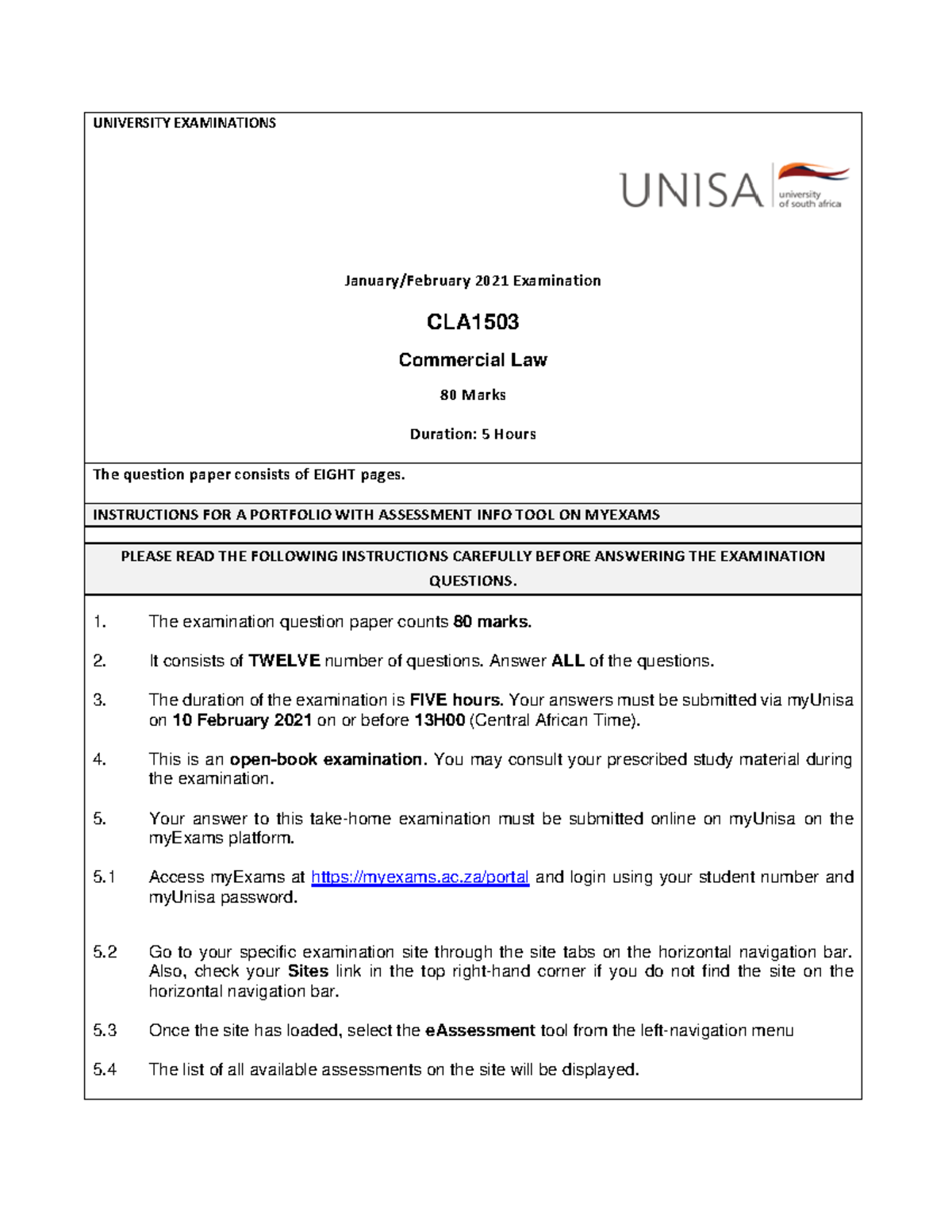 CLA1503 Supplementary Exam Guidelines and Instructions - Feb 2021 - Studocu