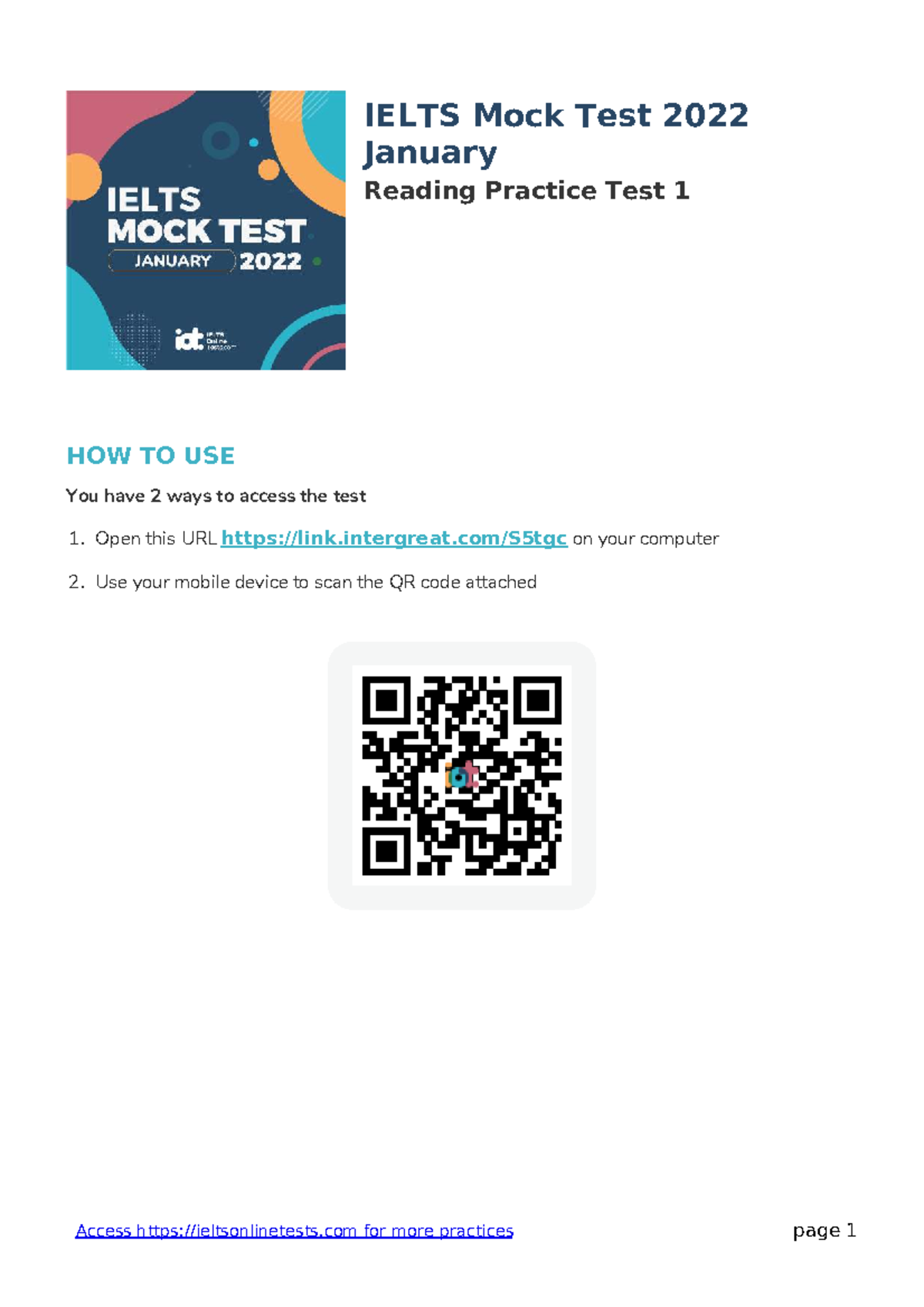 IELTS Mock Test 2022: Reading Practice Test 1 Guide - Studocu