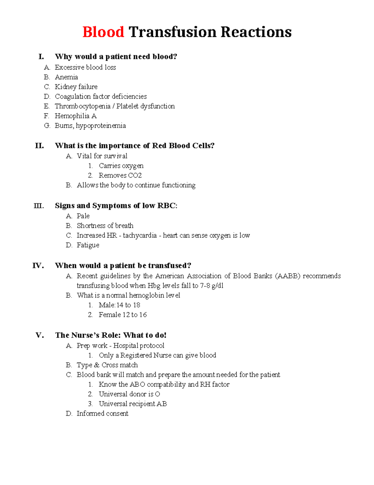Blood Transfusion Reactions: Guidelines and Nursing Protocols - Studocu