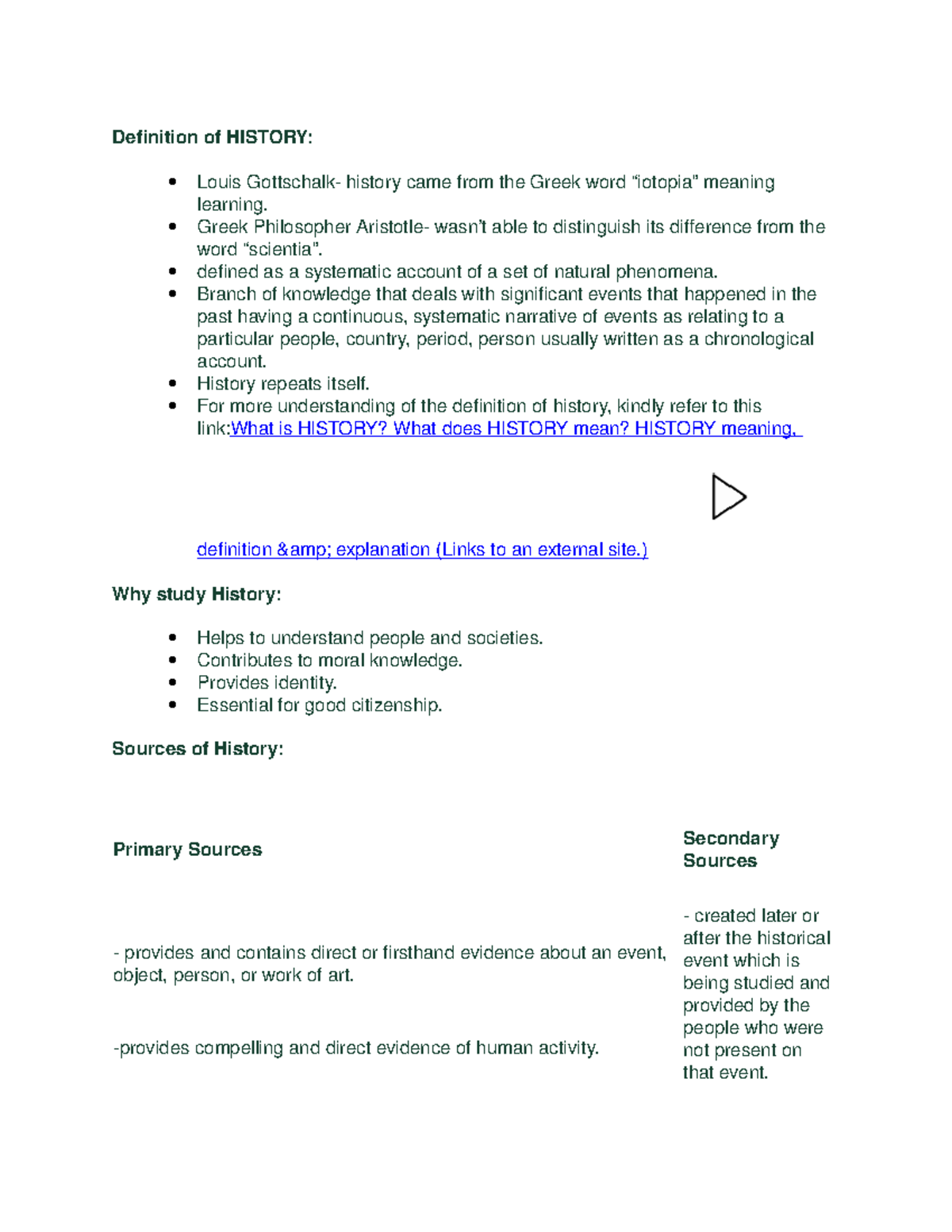 Understanding History: Definitions, Sources, and Importance - Studocu