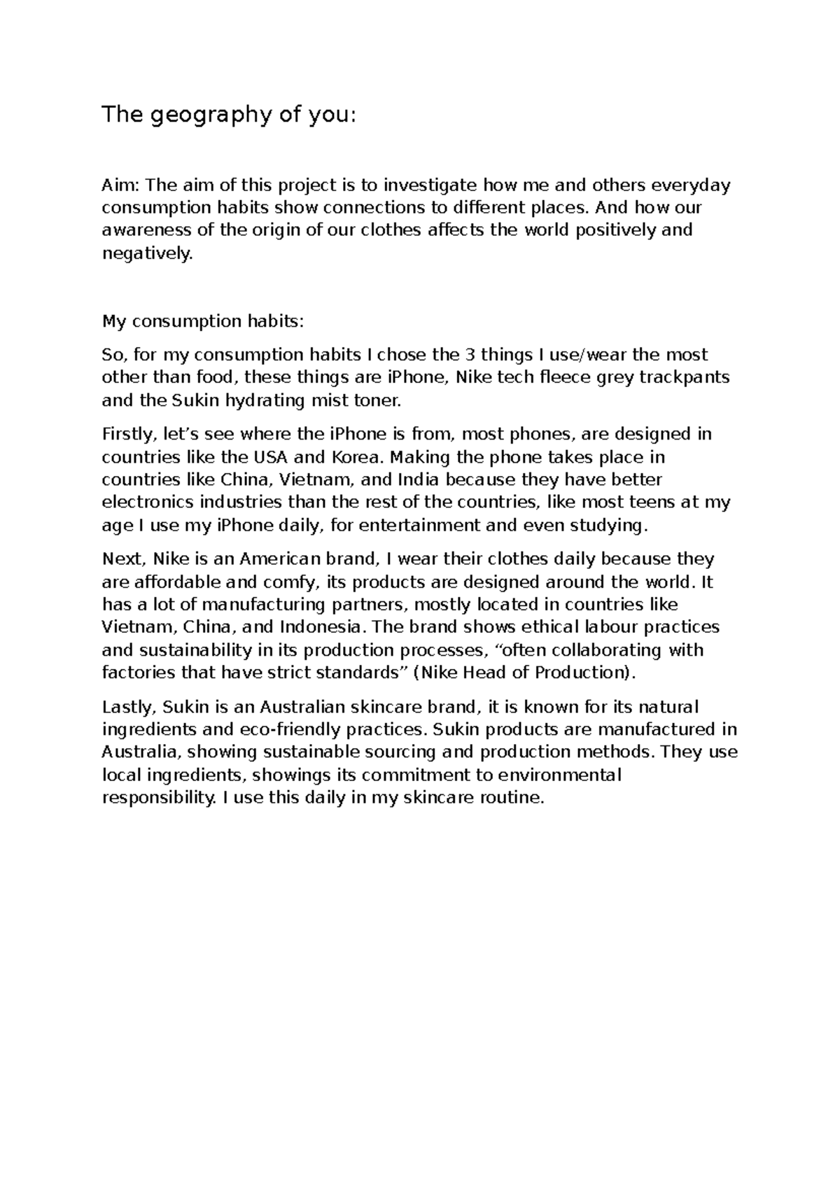 The Geography of You: Consumption Habits & Global Impact - HUMS - Studocu