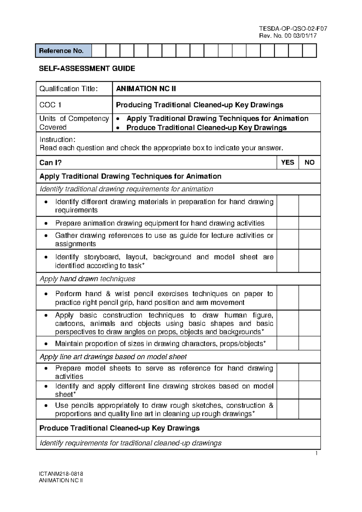 SAG - Animation NC II - Self-Assessment Guide and Production Tips - Studocu