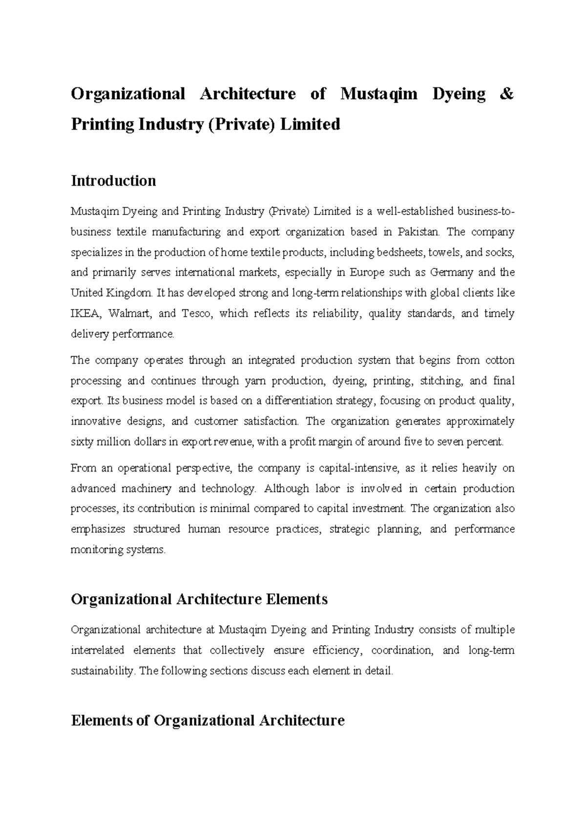 Organizational Architecture of Mustaqim Dyeing & Printing Industry: A ...