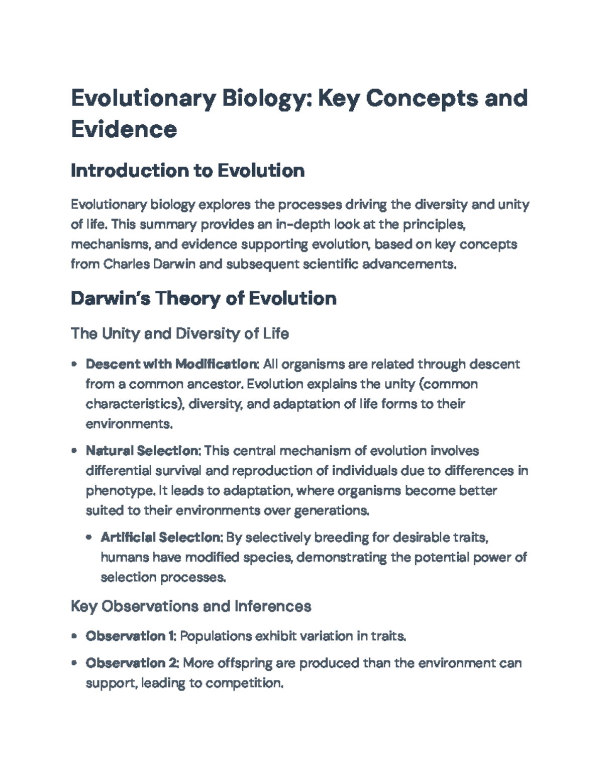 Evolutionary Biology: Key Concepts and Evidence (BIOL 101 ...