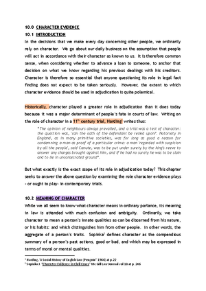 Evidence 2 - Summary of Character Evidence Admissibility in Criminal ...