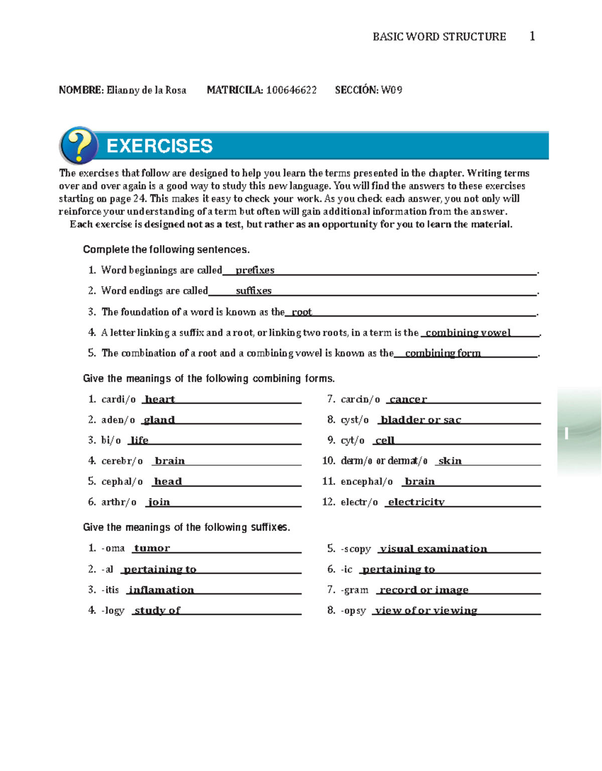 Chapter 1 Exercises on Medical Terminology and Definitions - Studocu