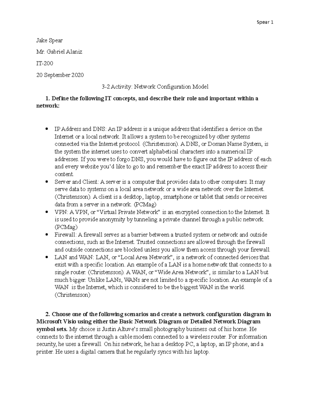 IT-3-2 Activity: Network Configuration Model & Diagram for Photography ...