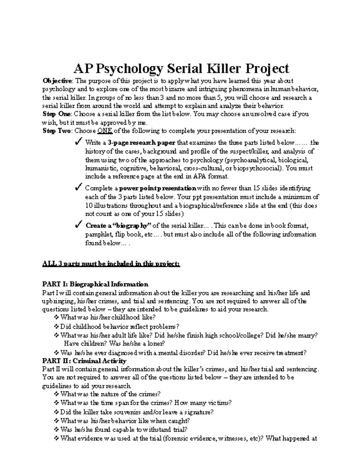 AP Psychology Serial Killer Project - AP Psychology Serial Killer ...