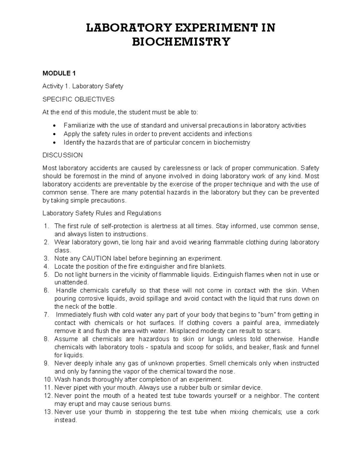 Laboratory Safety Equipment and Apparatuses - EAC Biochem Module 1 ...