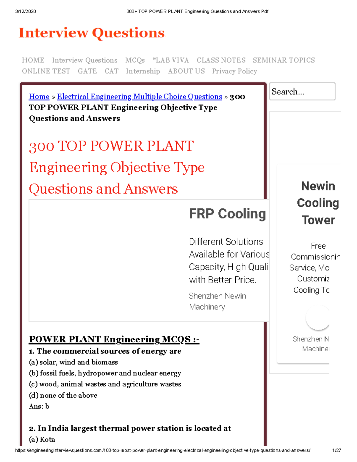 Pdfcoffee - Practice problems - Home » Electrical Engineering Multiple Choice Questions » 300 ...