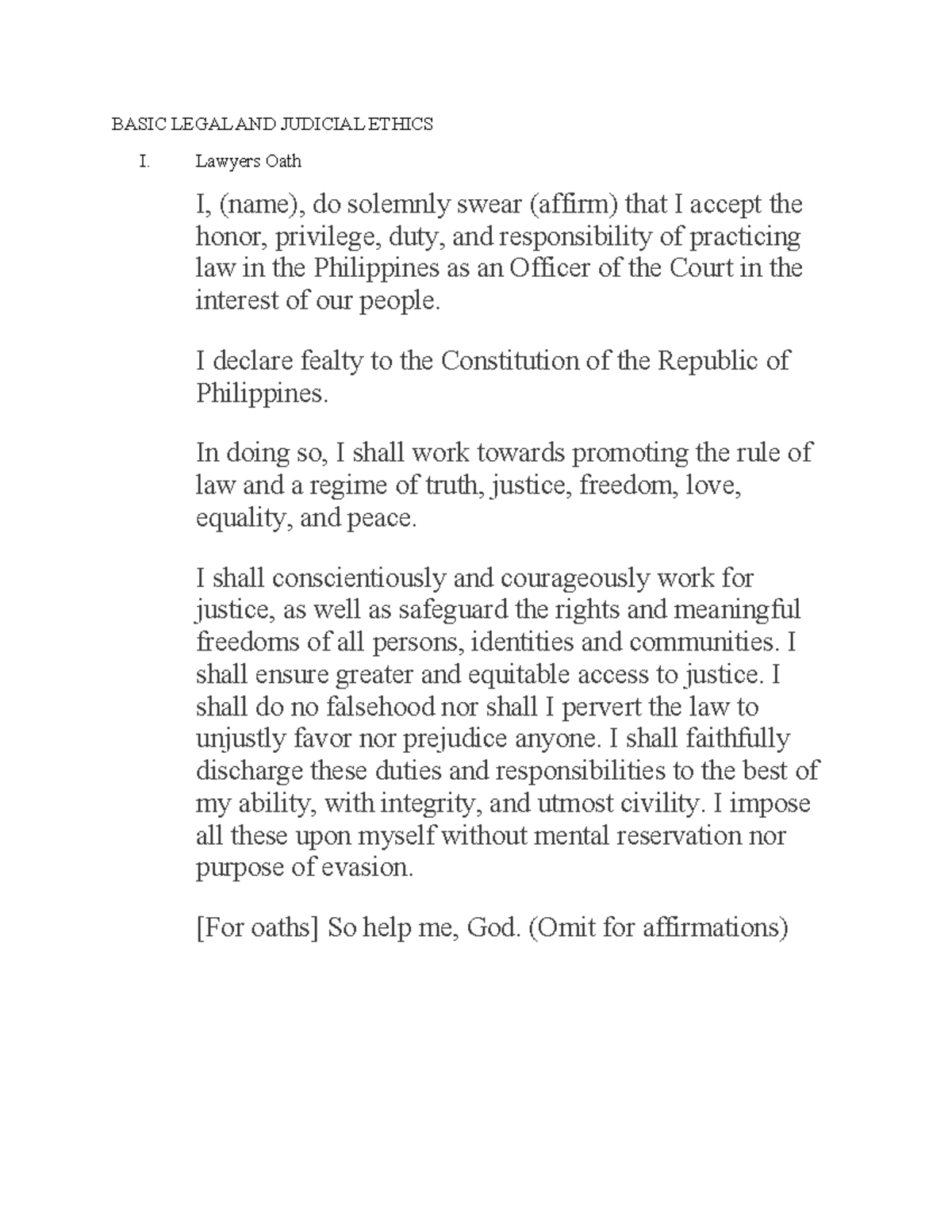 BASIC LEGAL AND JUDICIAL ETHICS I: Key Cases and Principles - Studocu