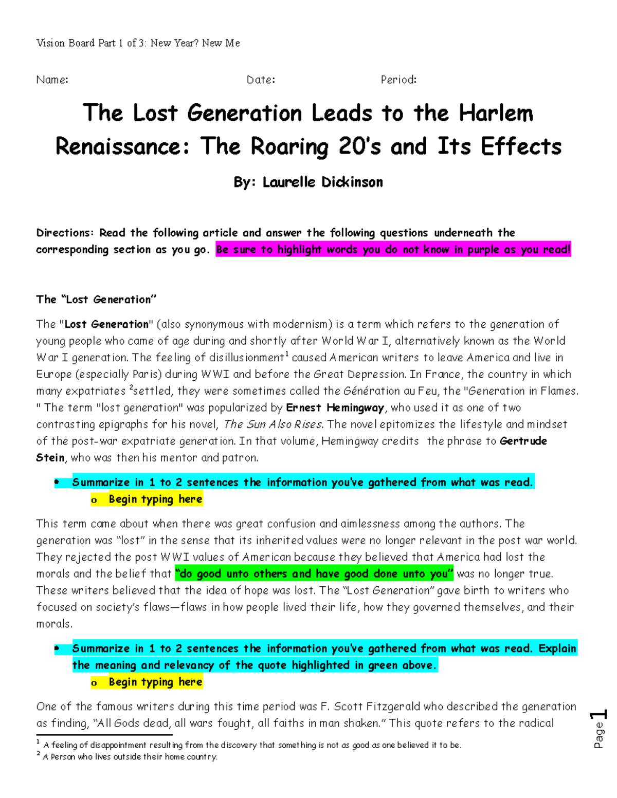 The Lost Generation and the Harlem Renaissance: A Cultural Shift - Studocu