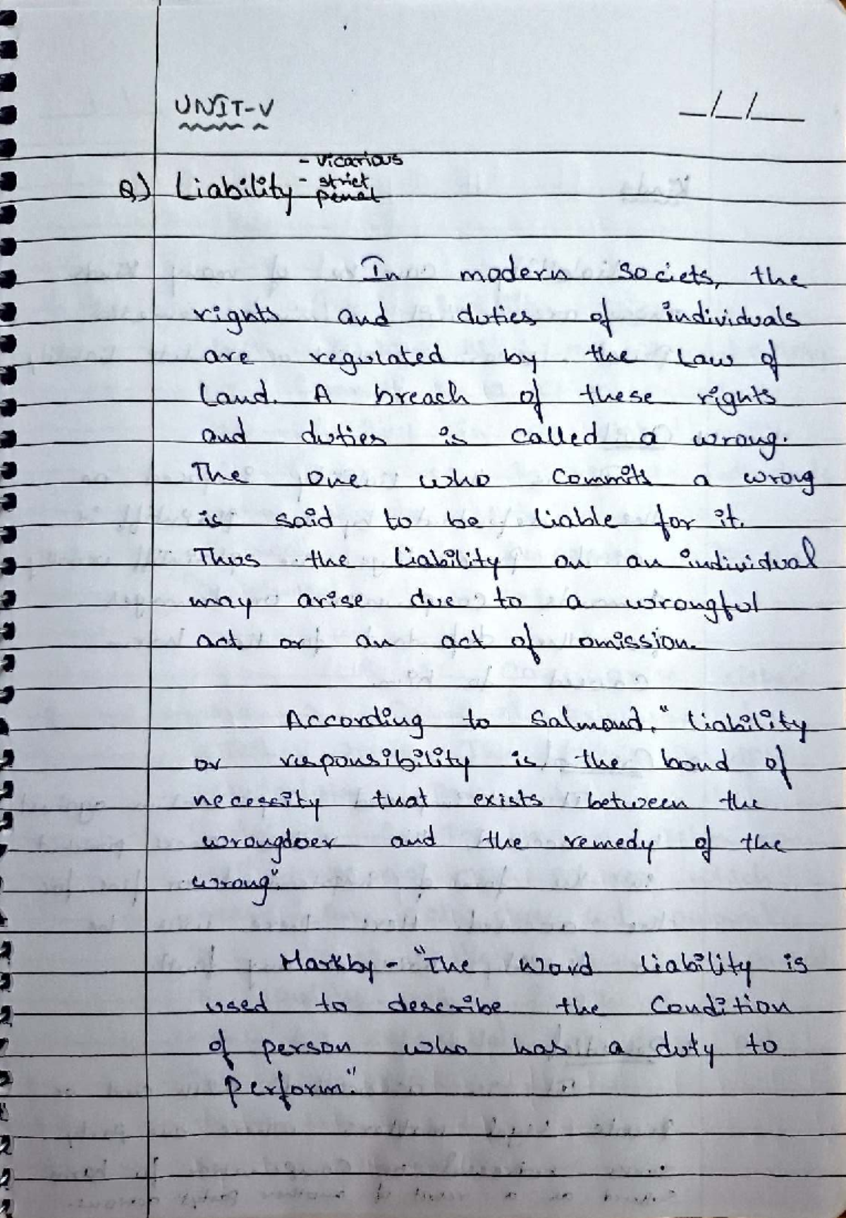 Juris UNIT V: Understanding Vicarious and Strict Liability in Law - Studocu