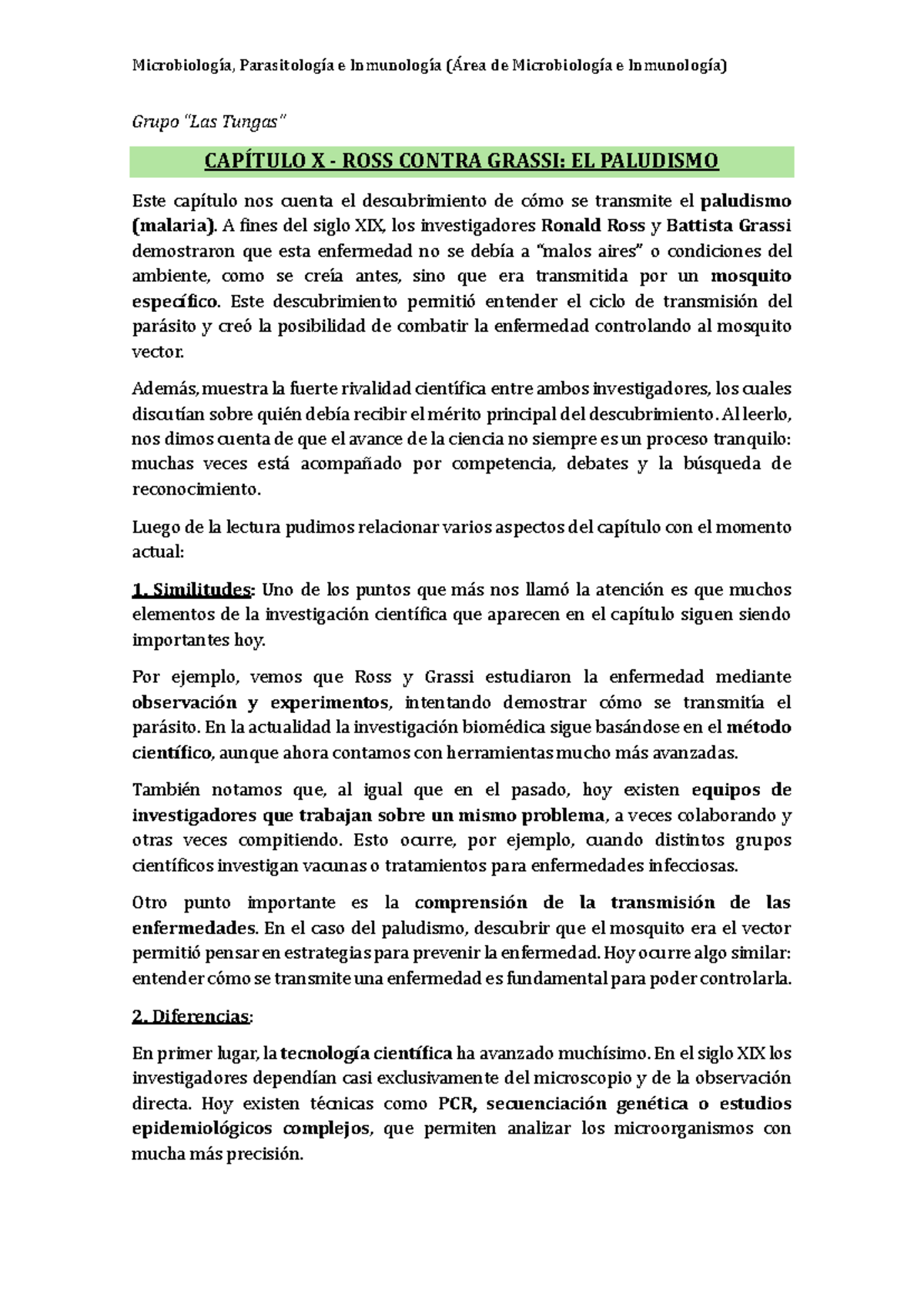 TP Grupal 1: Pioneros en Microbiología - Ross y Grassi sobre el ...