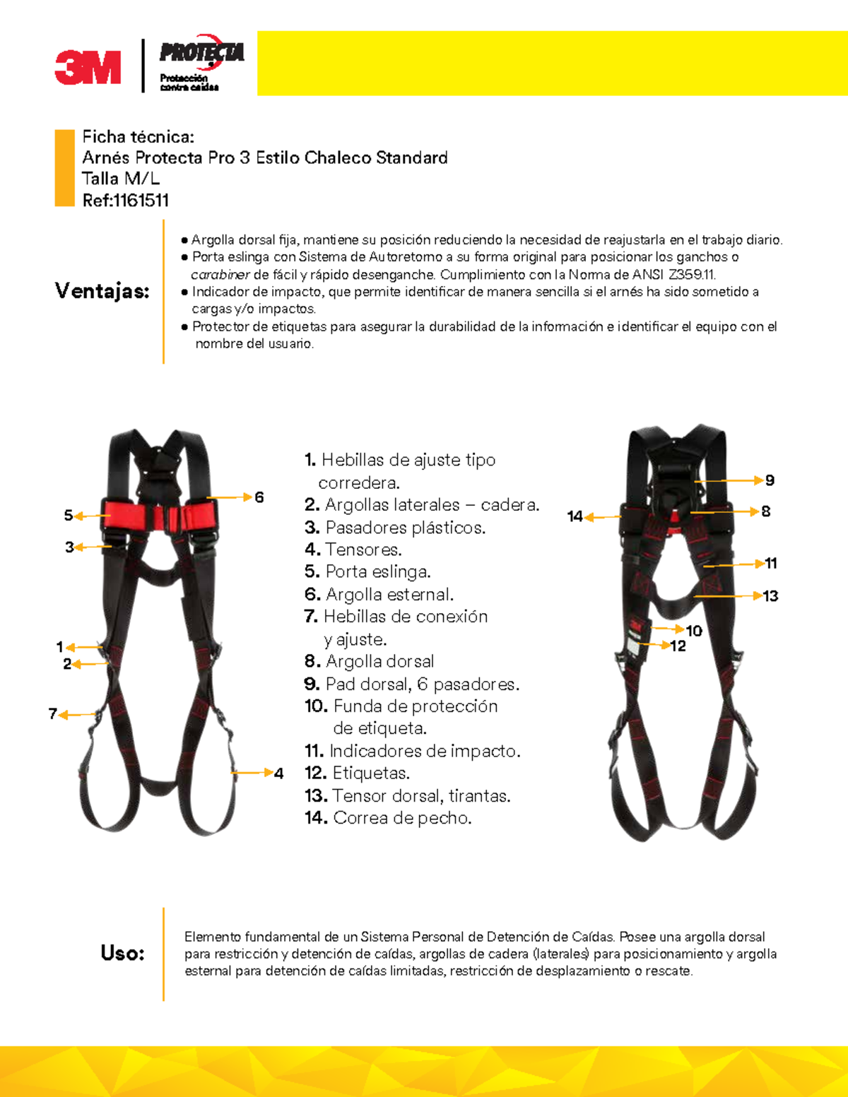 Ficha Técnica del Arnés Protecta Pro 3 Estilo Chaleco Standard - Studocu