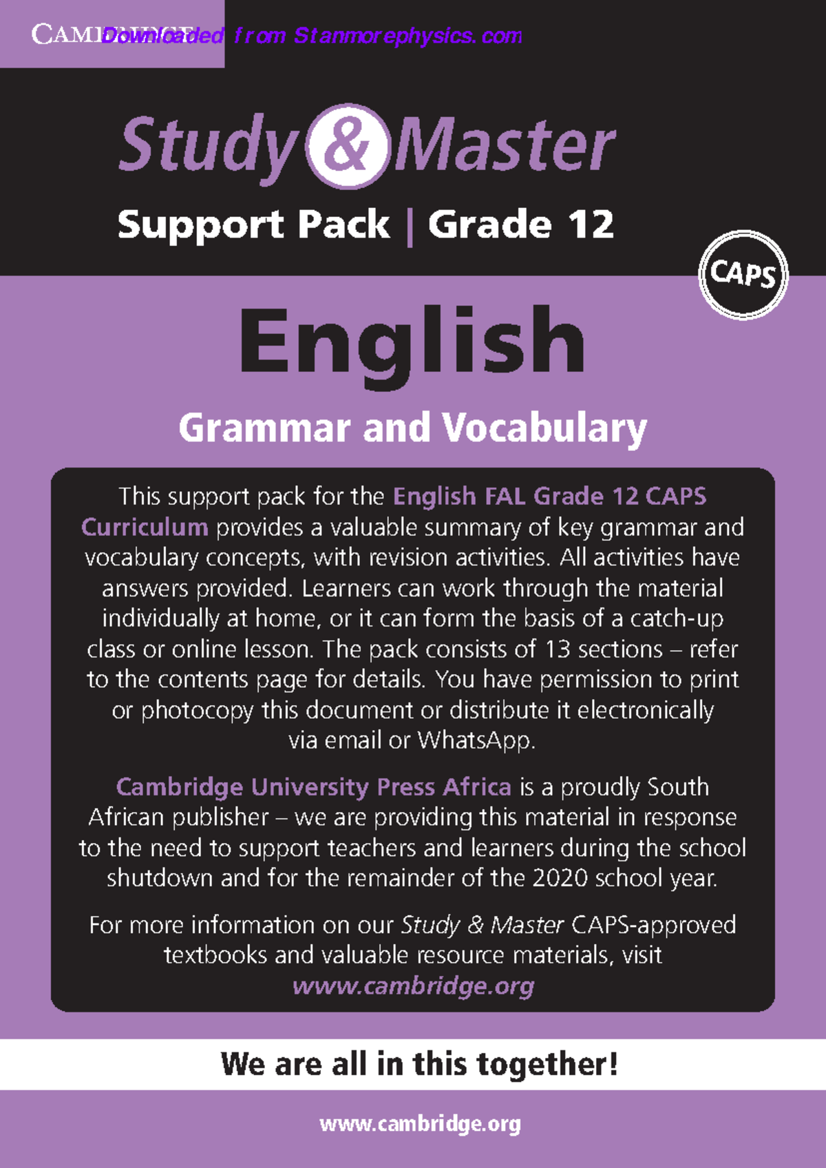 Grade 12 English FAL CAPS Grammar & Vocabulary Study Guide - Studocu