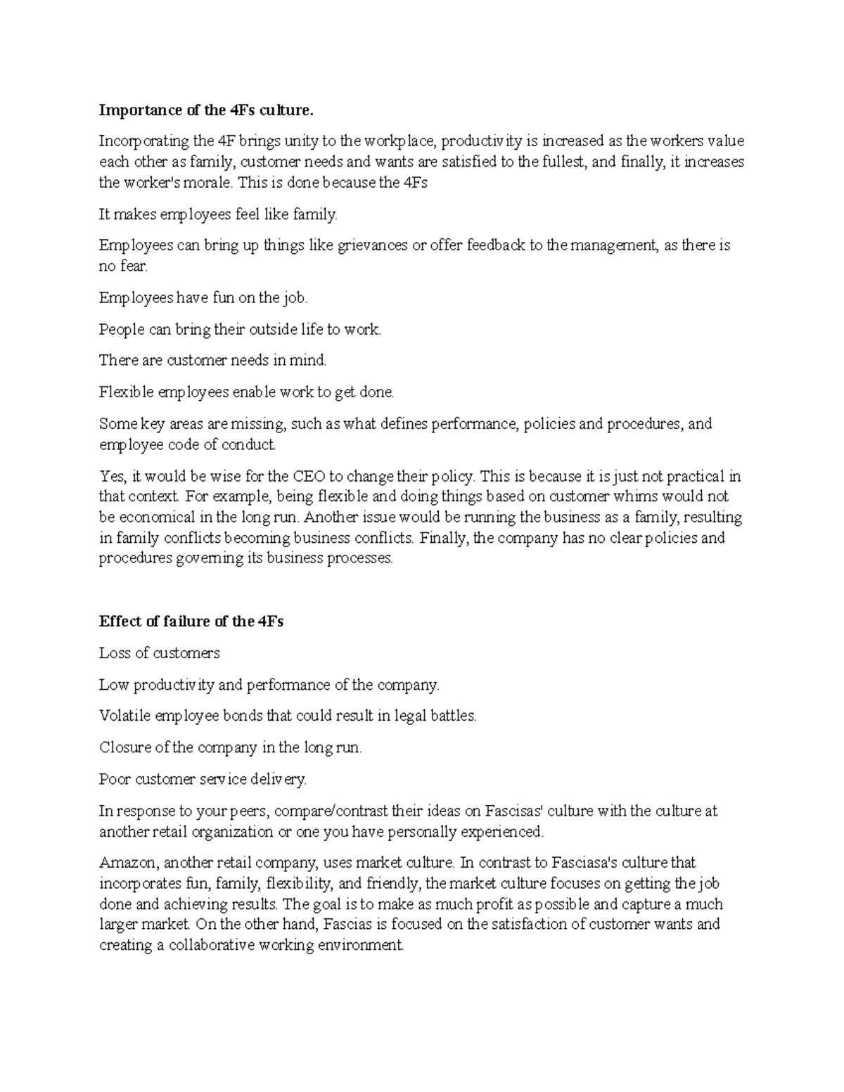 4Fs Culture: Enhancing Workplace Dynamics - Essay - Studocu