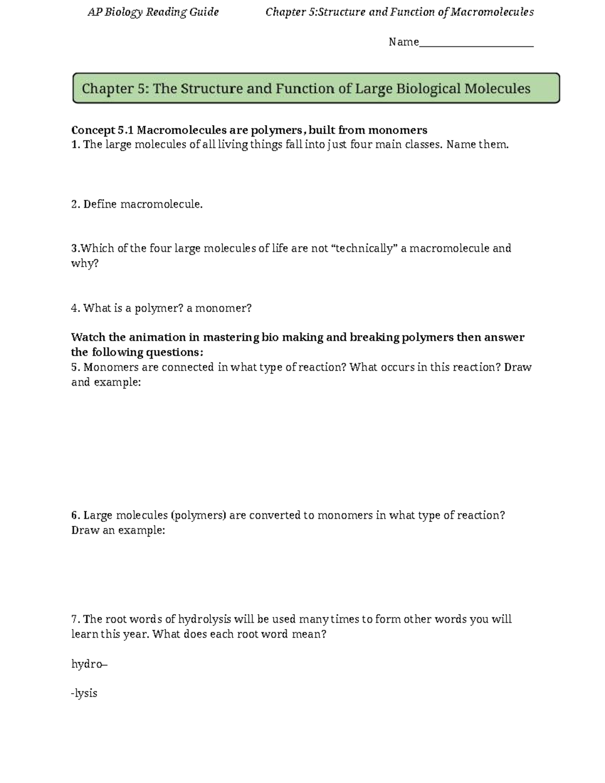 AP Biology Reading Guide: Chapter 5 - Structure & Function of ...