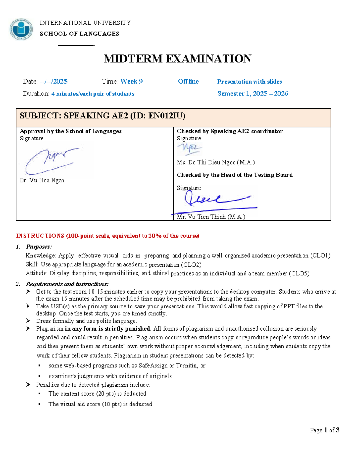 Speaking AE2 Midterm Exam 2025-2026: Topic & Instructions - Studocu