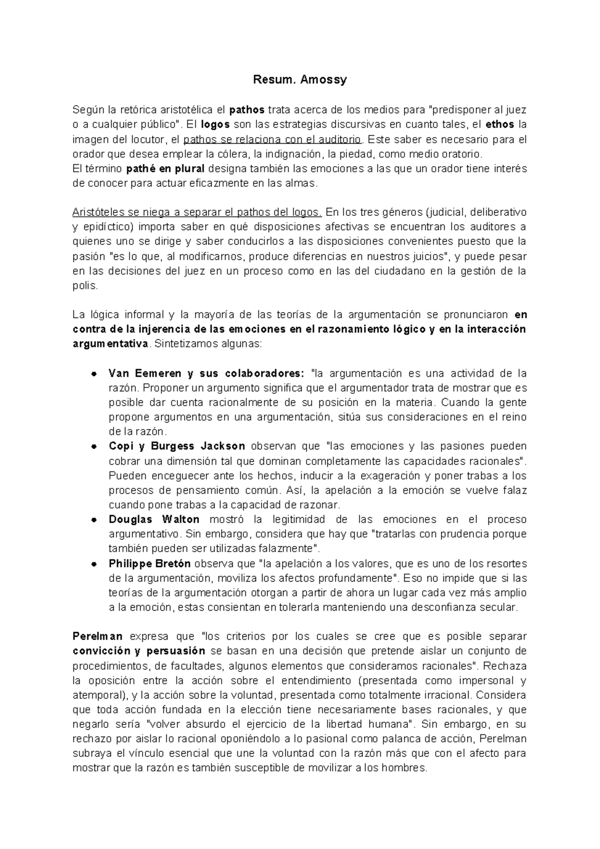 Resum. Amossy - Resum. Amossy Según la retórica aristotélica el pathos ...