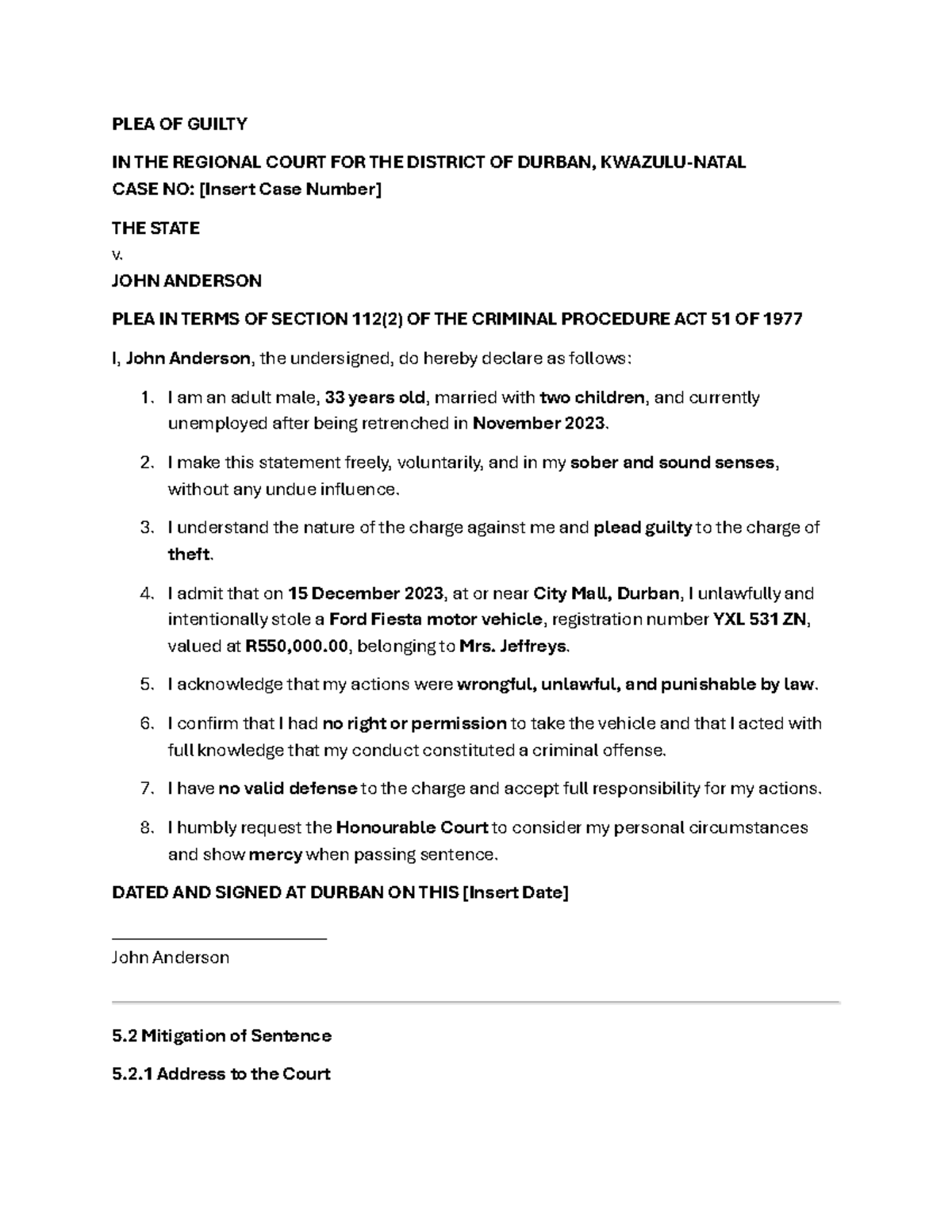 Plea of Guilty: John Anderson's Case and Mitigation Factors Analysis ...