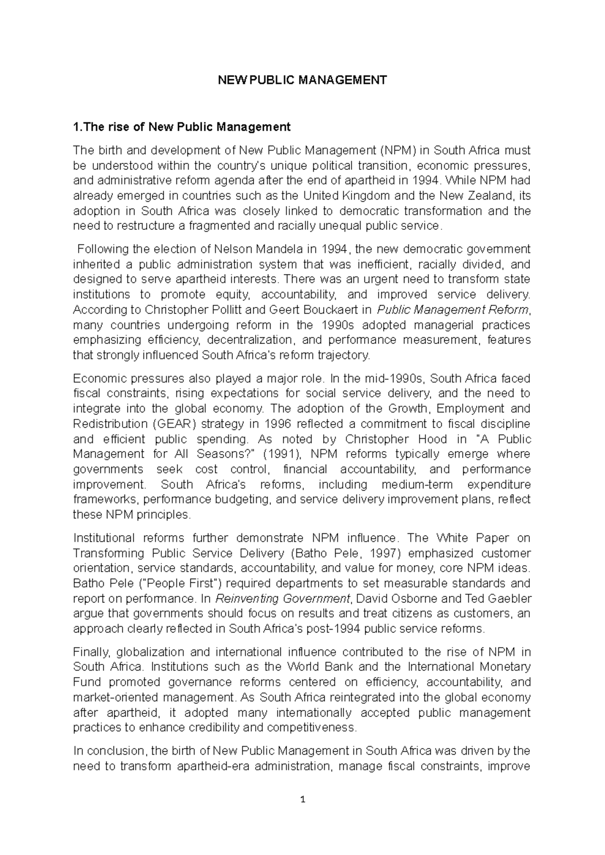 PAM 1011: New Public Management Overview and Key Concepts - Studocu