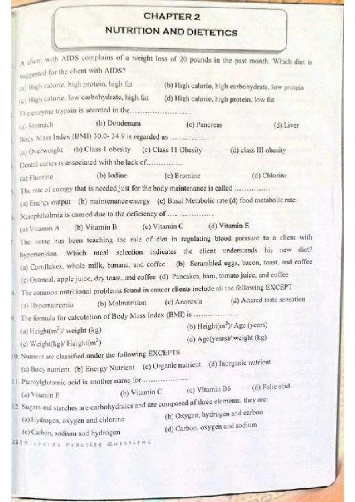 CHAPTER 2: NUTRITION AND DIETETICS MCQ Practice Questions - Studocu