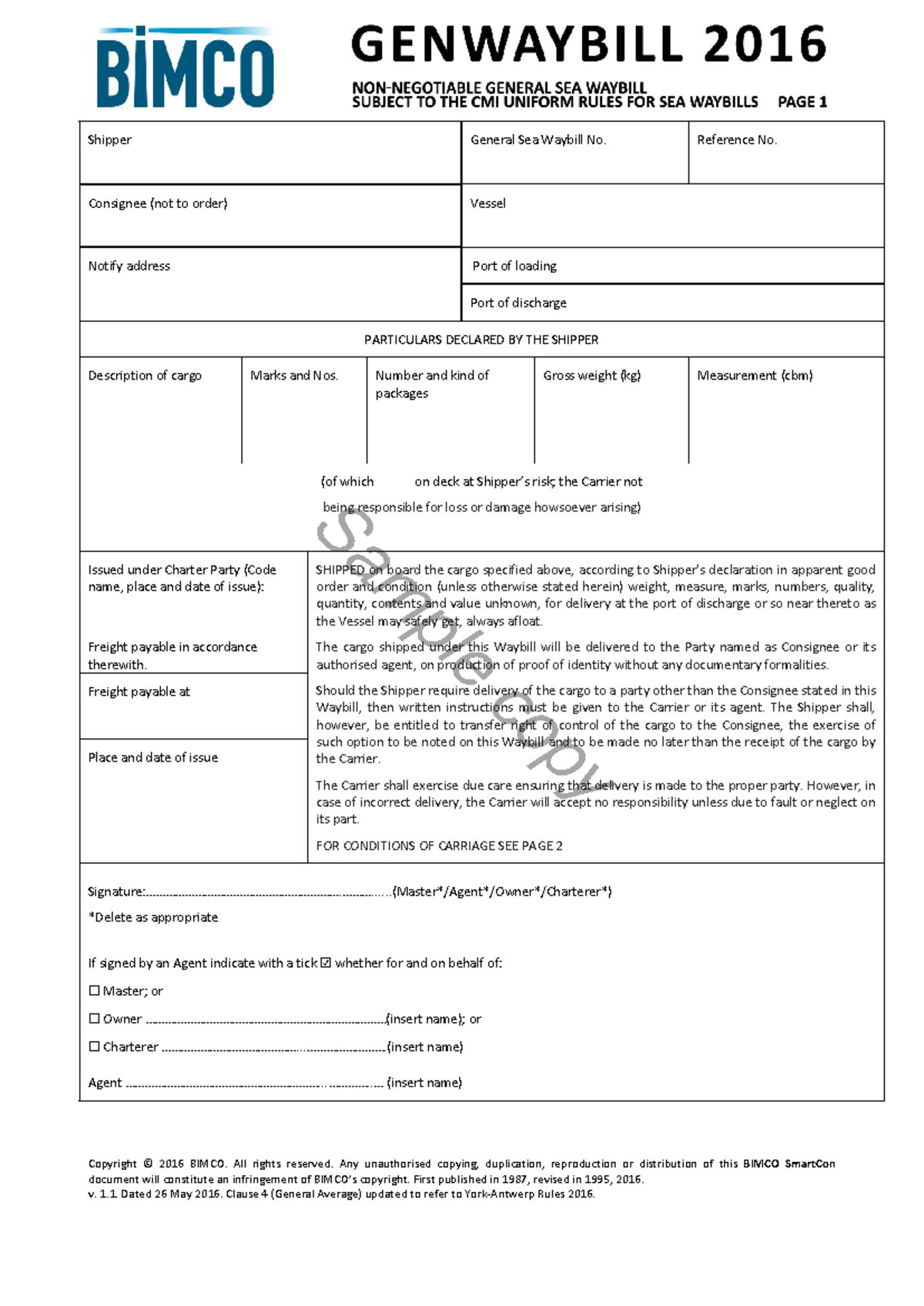 Genwaybill 2016: Shipper General Sea Waybill Sample Copy - Studocu