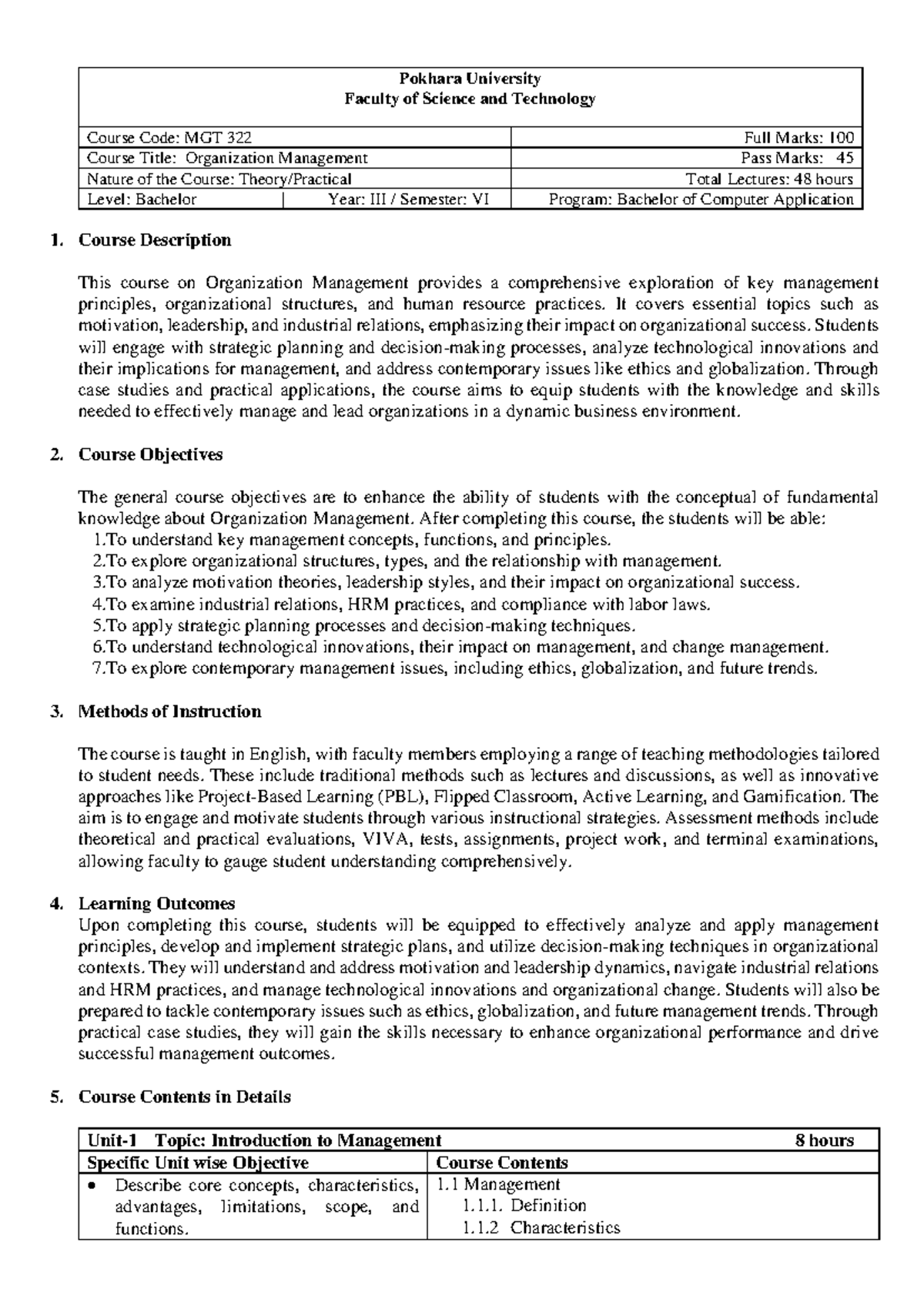 MGT 322 VI: Organization Management Course Overview and Details - Studocu
