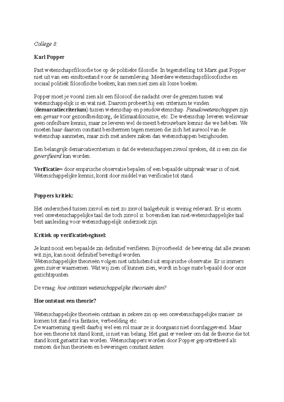 College 8: Wetenschapsfilosofie en Politieke Theorie van Karl Popper ...