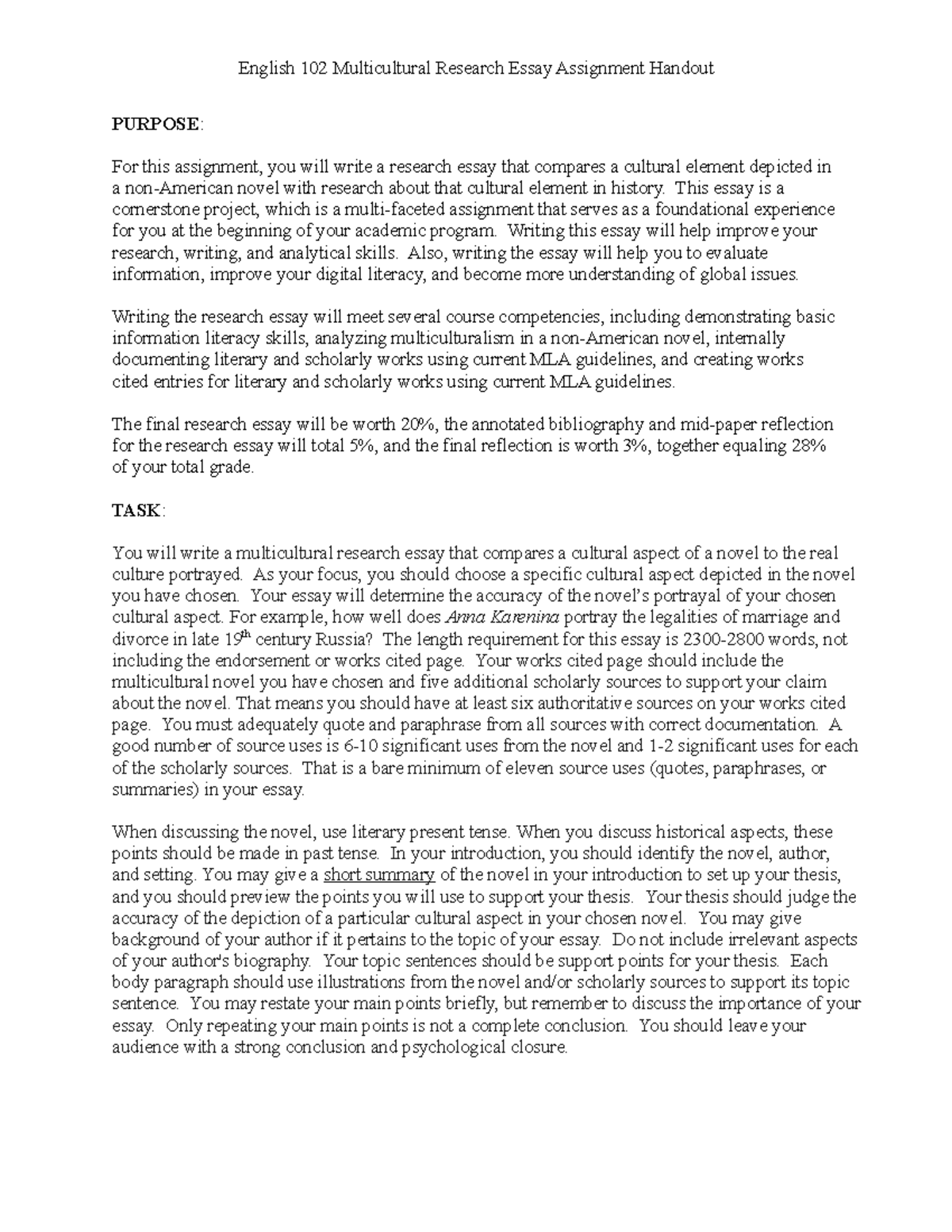 English 102 Multicultural Research Essay Full Assignment Guide - Studocu