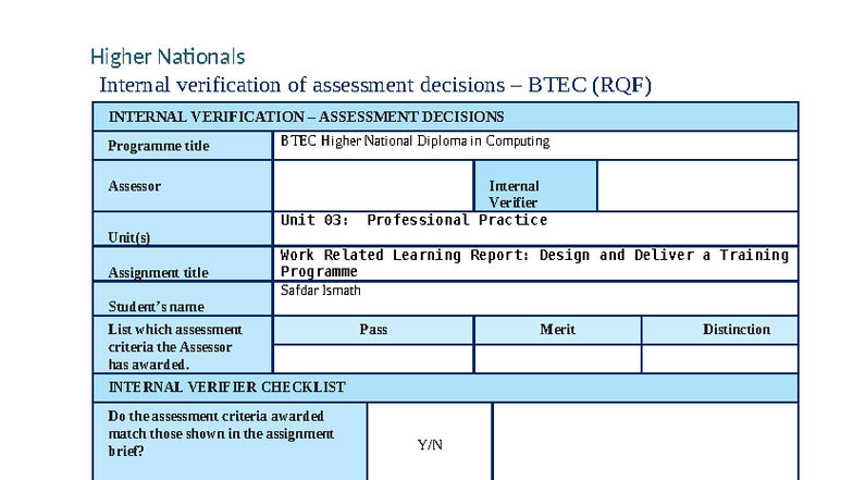 BTEC HND Computing Unit 03: Internal Verification Assessment Report - Studocu