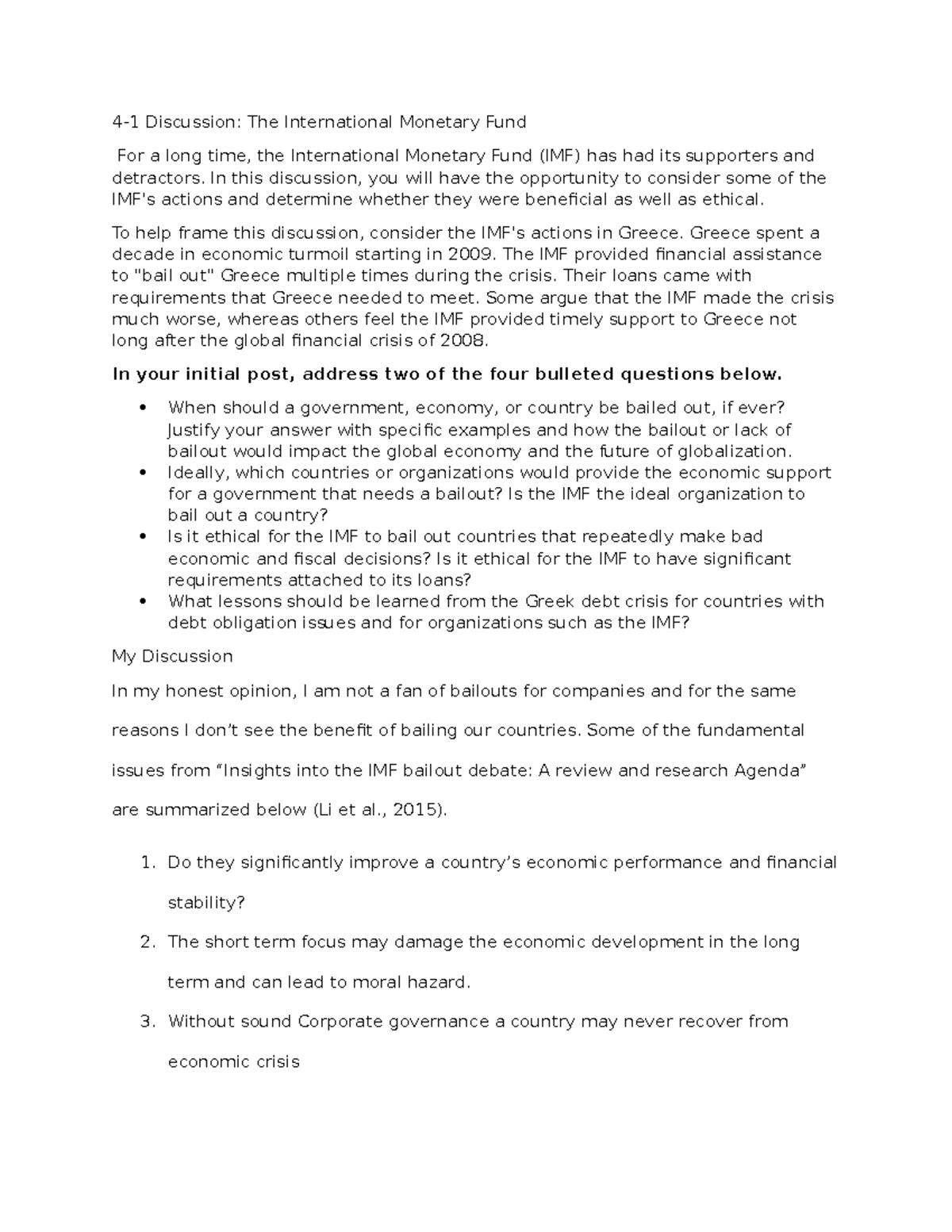 Discussion on the IMF's Role in Greece's Economic Crisis (4-1) - Studocu