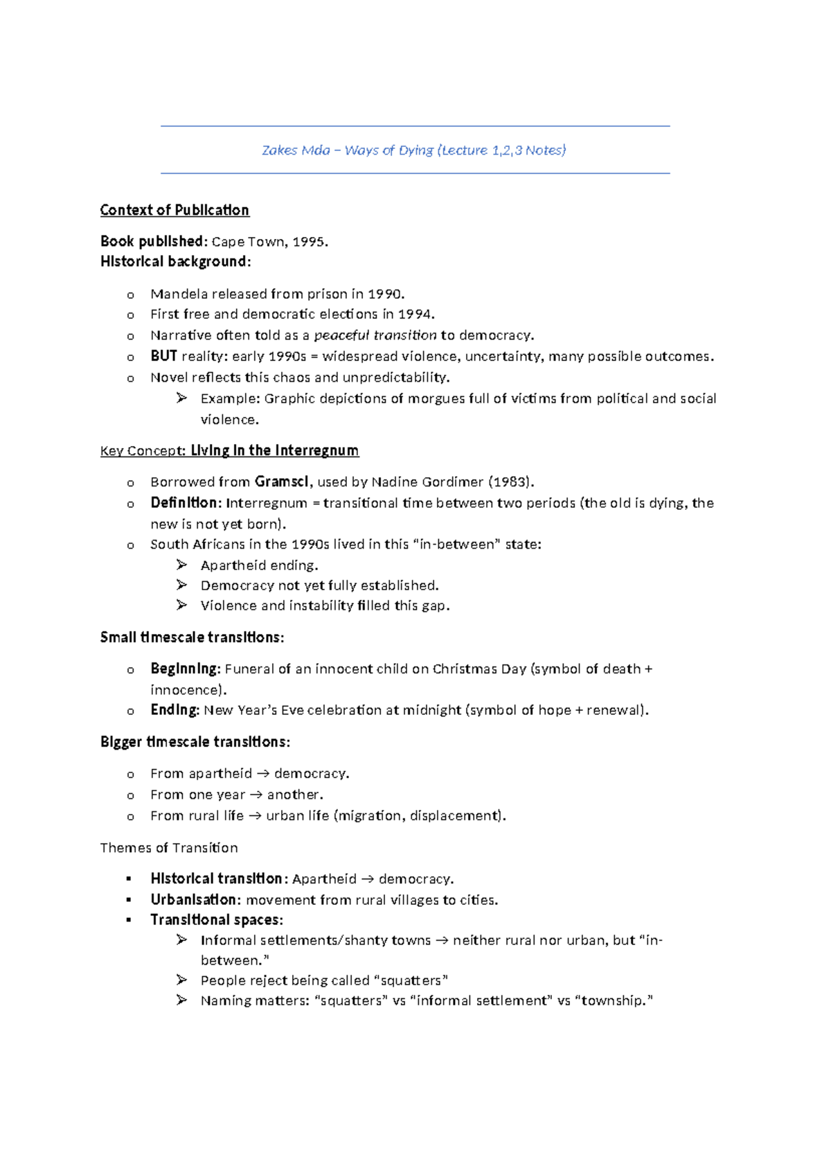 ENG 120 MDA L1,2,3 - Ways of Dying Lecture Notes Overview - Studocu