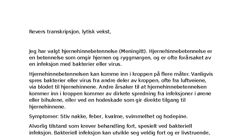 Hjernehinnebetennelse: Infeksjon og Behandling - Virus Ekspertgrupper ...