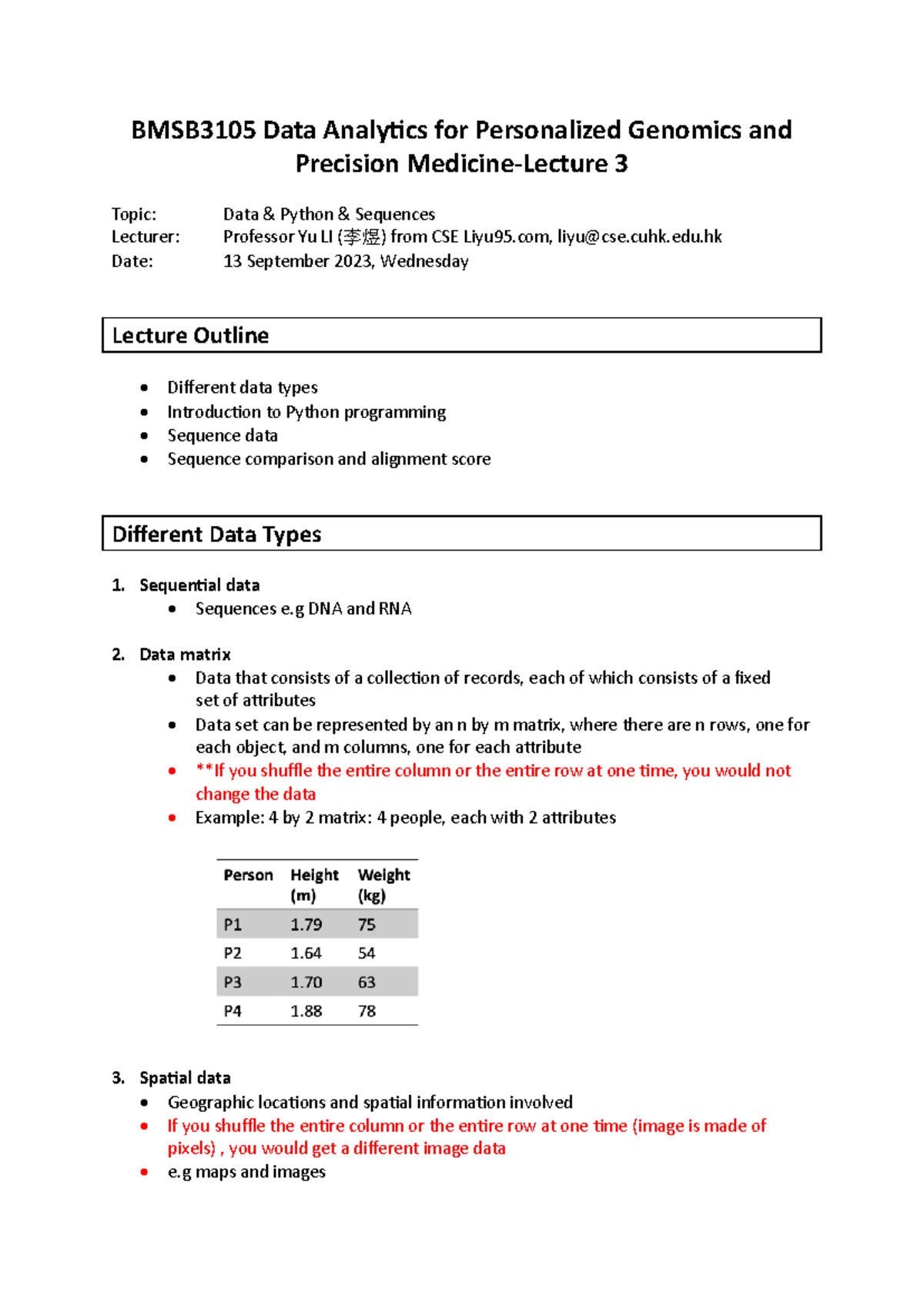 BMEG3105 Lecture 3: Data, Python, and Sequence Analysis Techniques - Studocu
