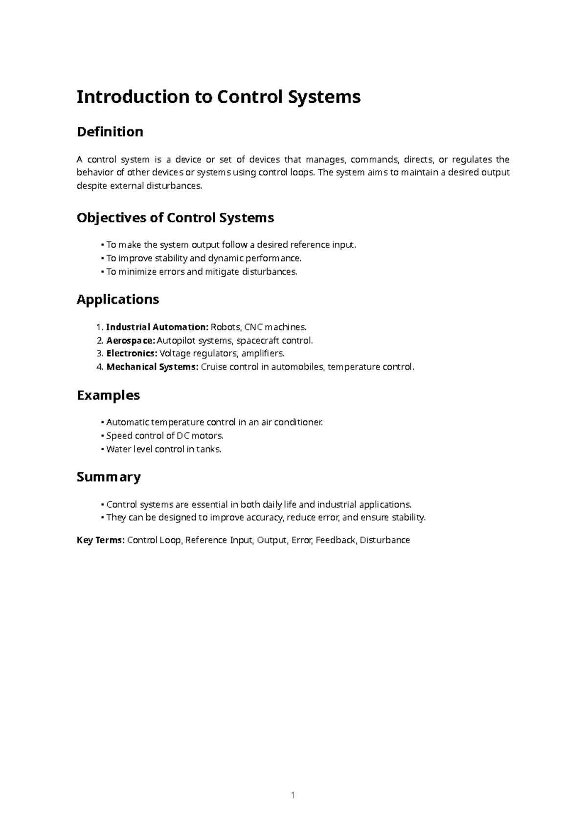 Introduction to Control Systems: Key Concepts and Applications - Studocu