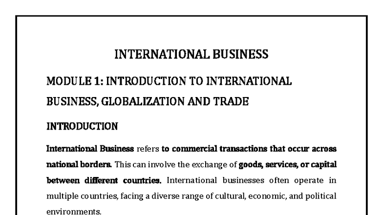 IB Notes - International Business Module 1: Globalization & Trade - Studocu
