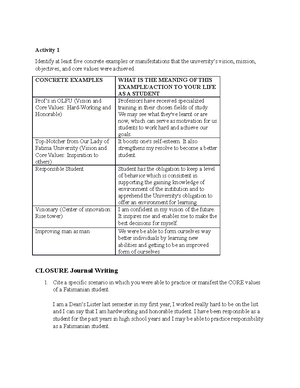 Week 2 - lecture notes - OLFU Mission, Vision, Core Values and History ...