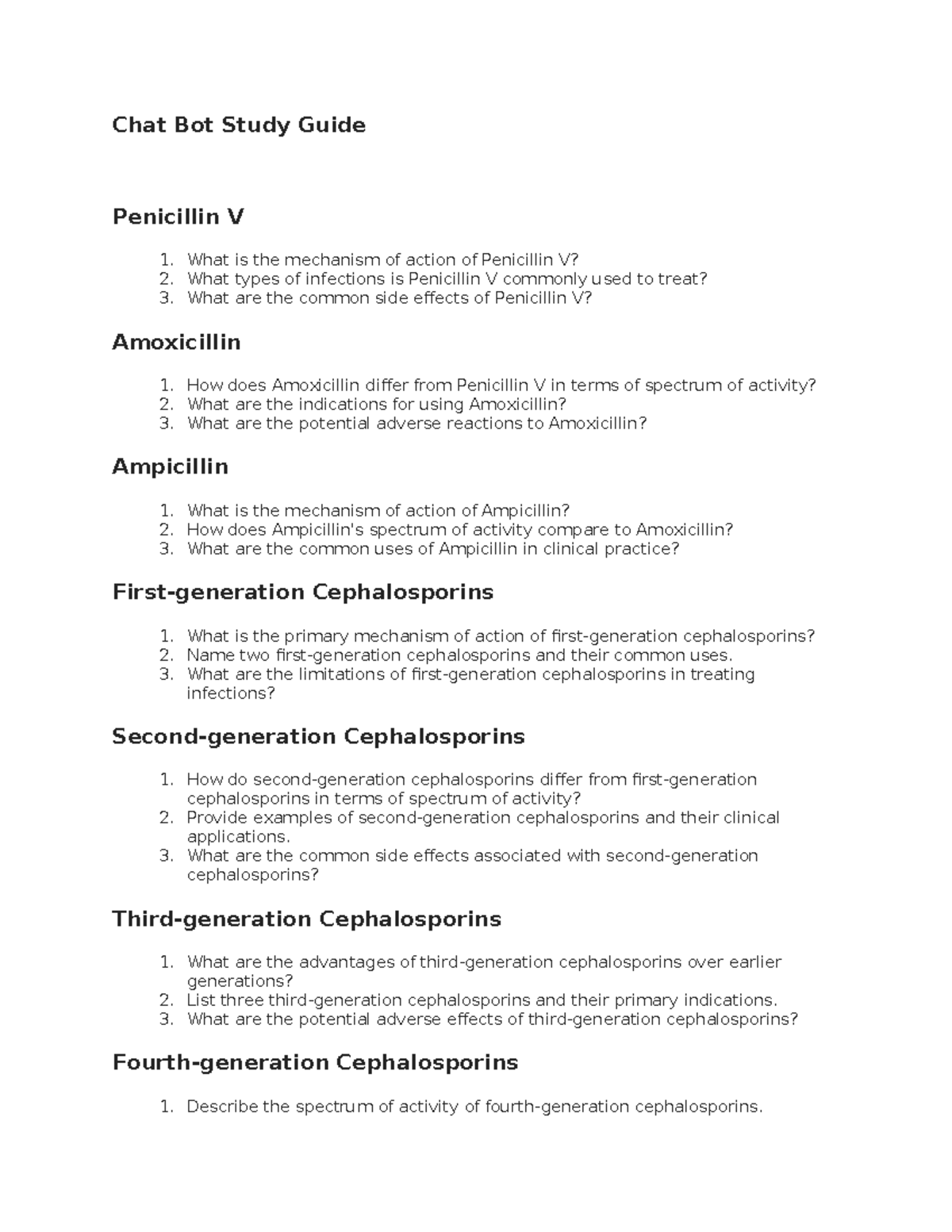 Chat Bot Study Guide: Antibiotics Mechanisms & Side Effects - Studocu