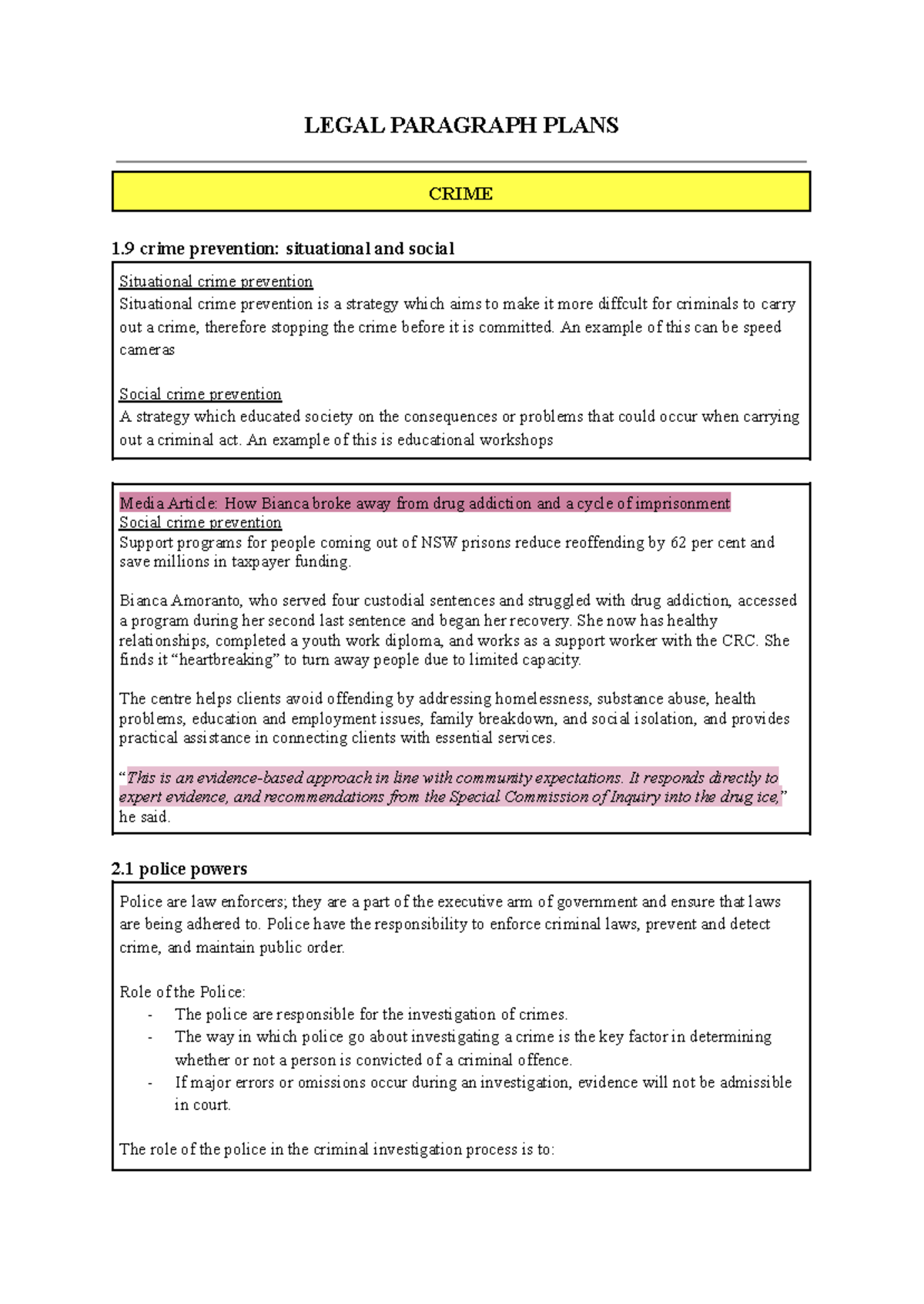 Legal paragraph plans - LEGAL PARAGRAPH PLANS CRIME 1 crime prevention ...