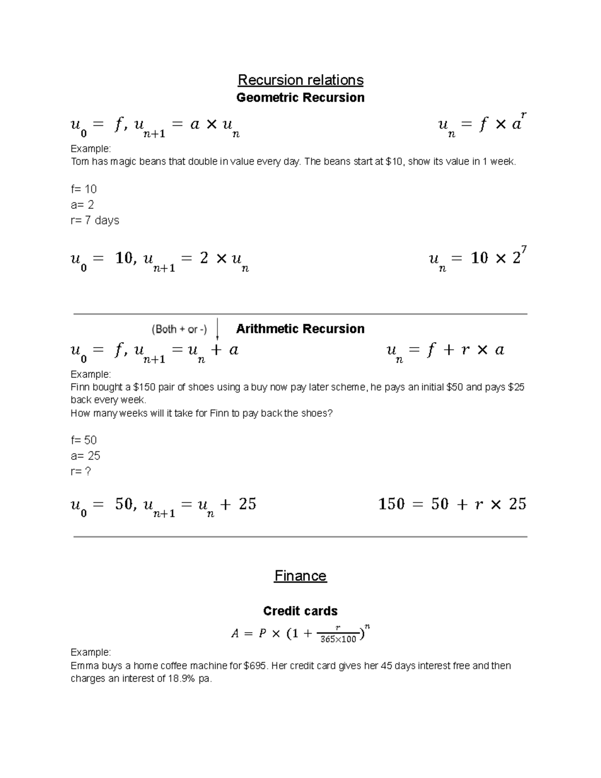 Cheat Sheet - Recursion relations Geometric Recursion 𝑢 0 = 𝑓, 𝑢 𝑛+ = 𝑎 ...