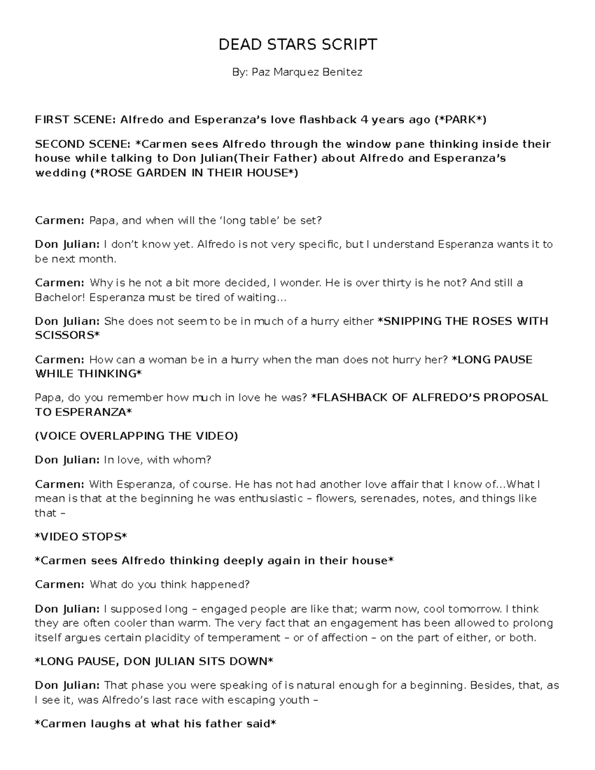 DEAD STARS SCRIPT: A Deep Dive into Marquez Benitez's Work - Studocu