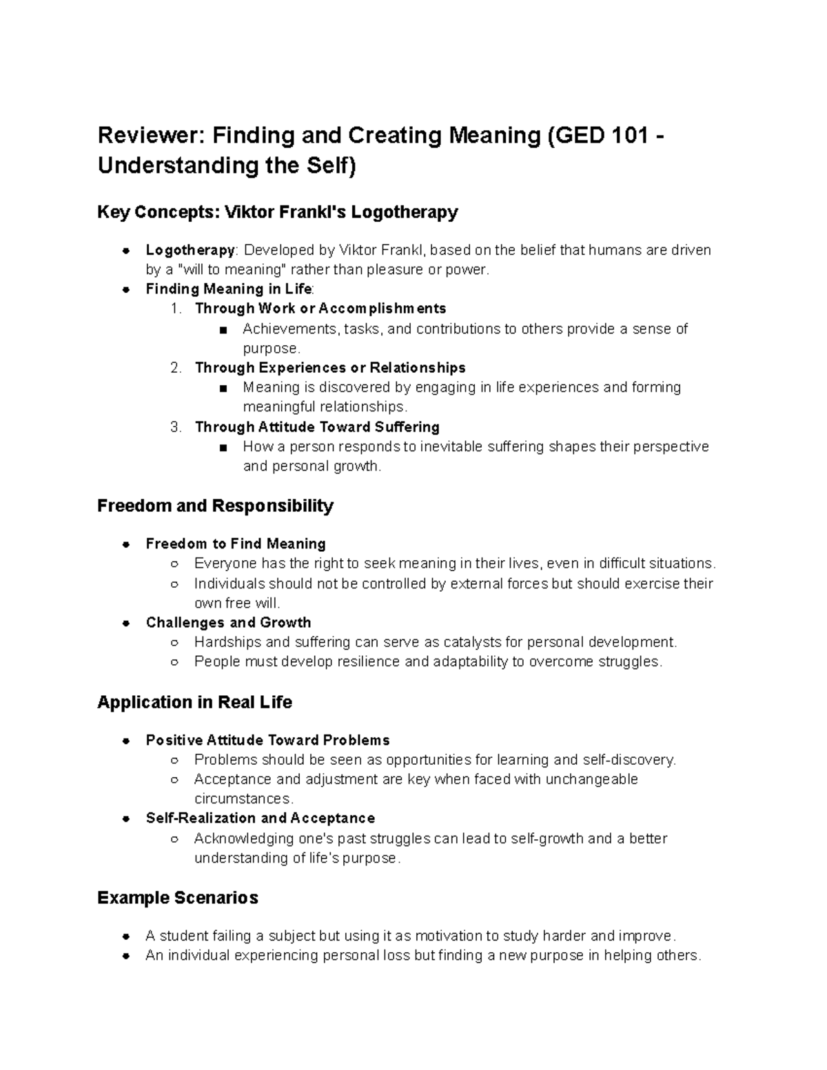 UTS reviewer (last part) - Reviewer: Finding and Creating Meaning (GED 101 - Understanding the ...