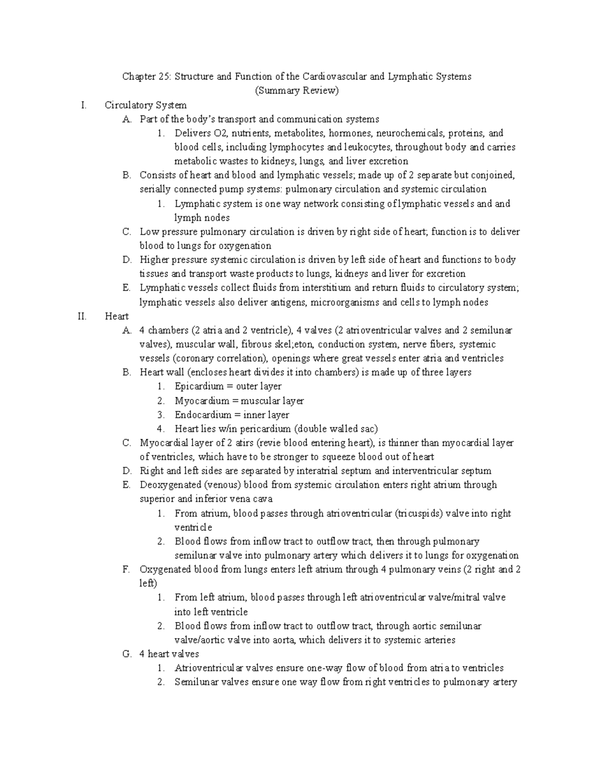 Chapter 25 Summary: Cardiovascular & Lymphatic Systems Overview - Studocu