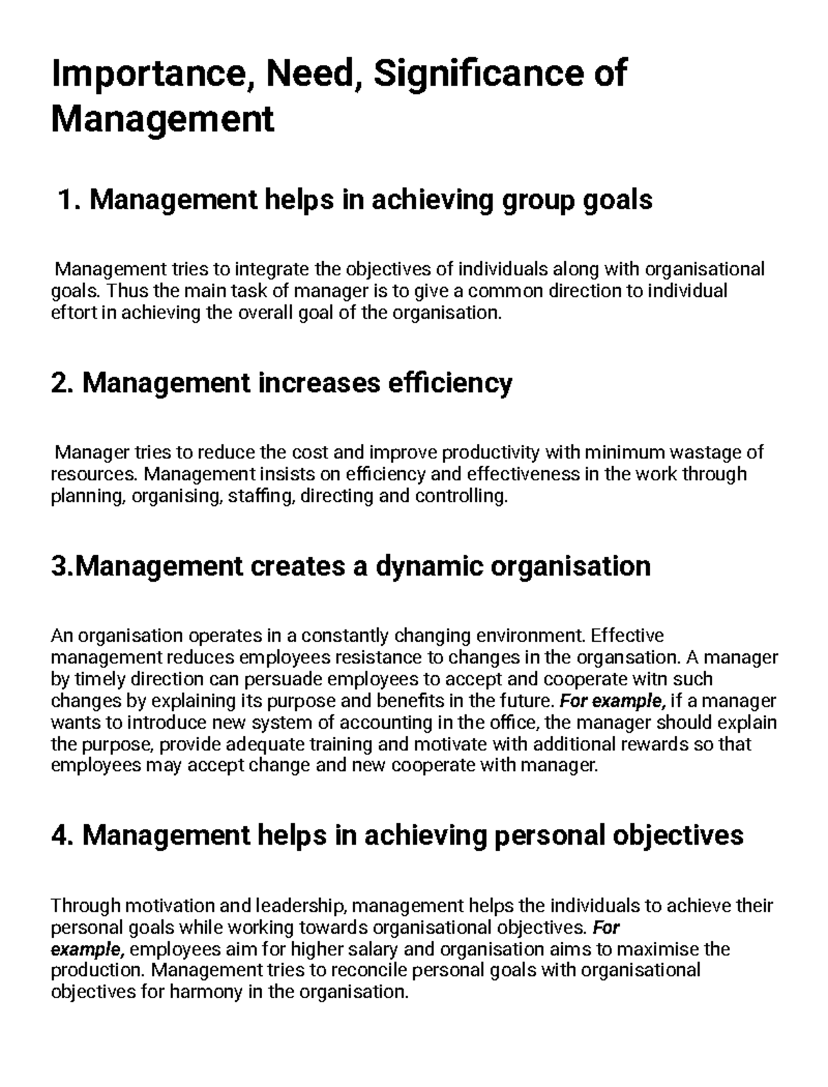 The Significance and Importance of Management in Organizations - Studocu