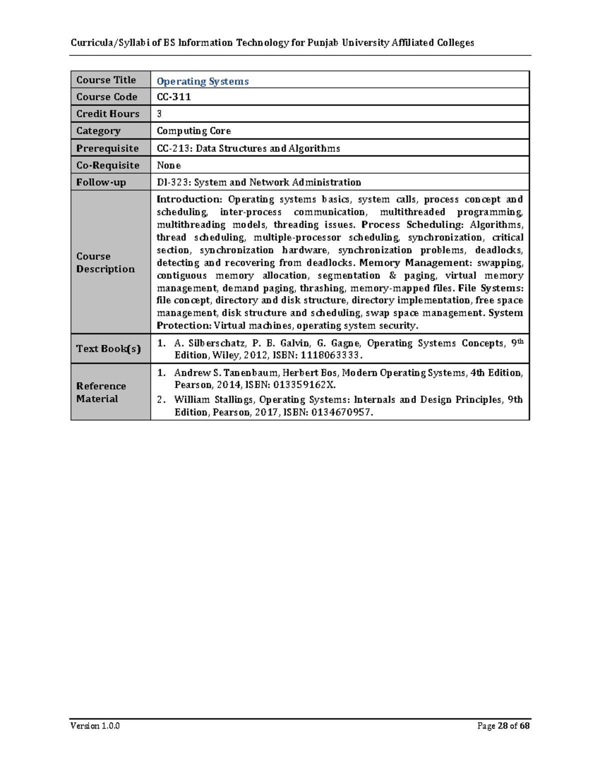 CC311 Operating Systems Course Outline and Key Concepts - Studocu
