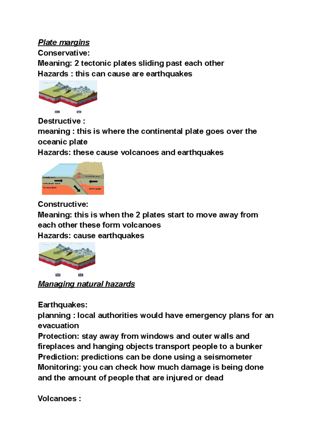 Plate Margins & Natural Hazards: Earthquakes & Volcanoes Notes - Studocu
