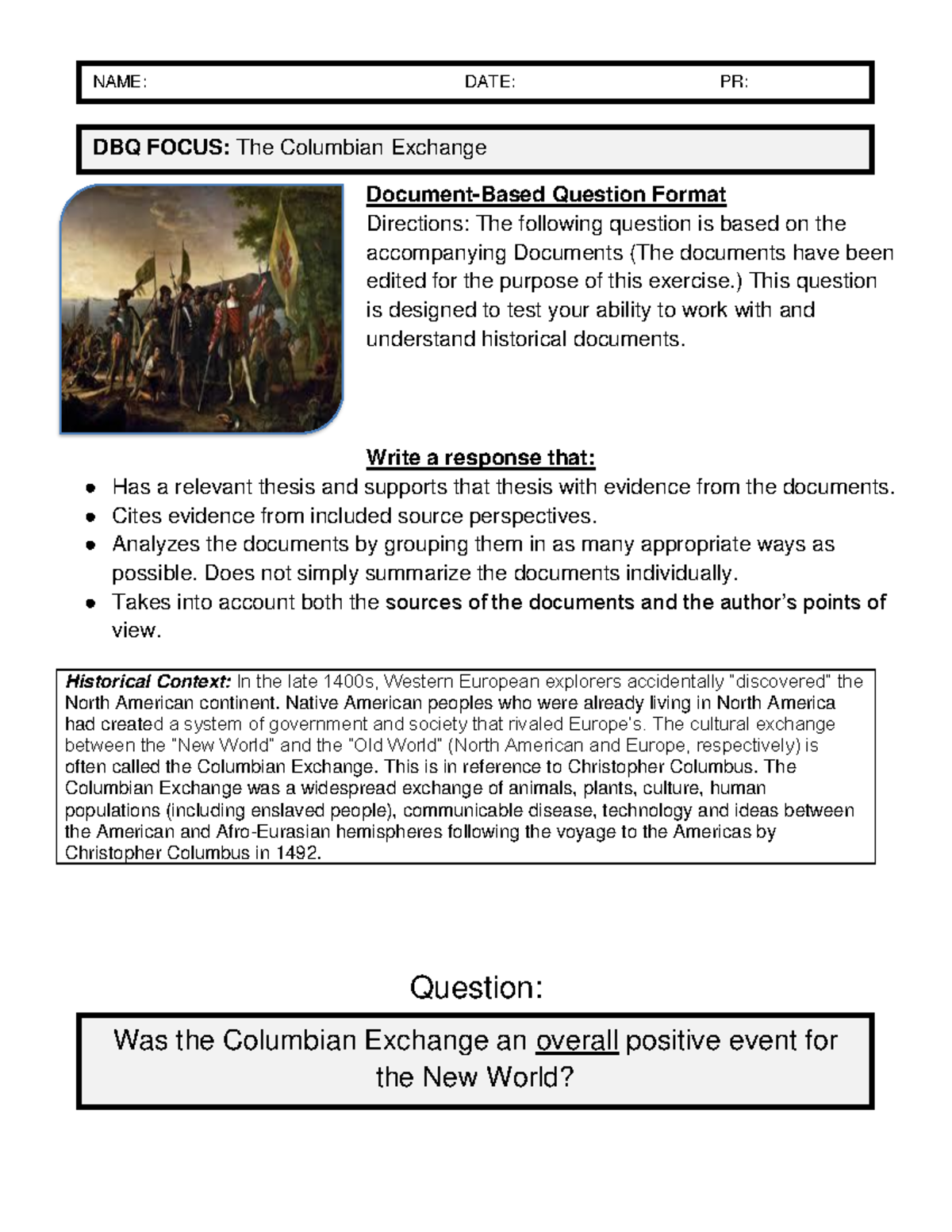DBQ: Analyzing the Positive and Negative Aspects of the Columbian ...